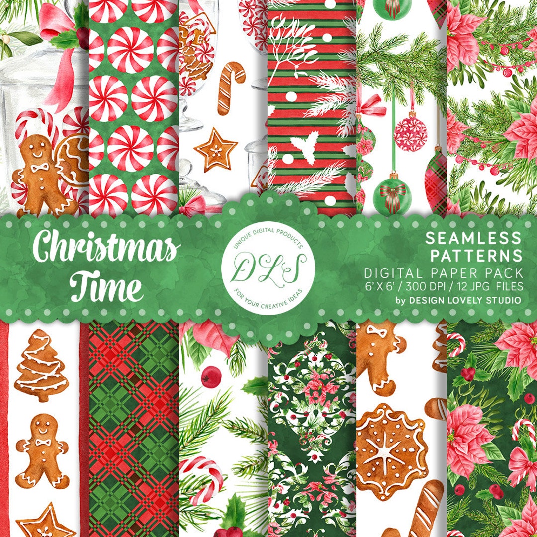 Christmas Digital Paper Pack / Christmas Background / Poinsettia Paper ...