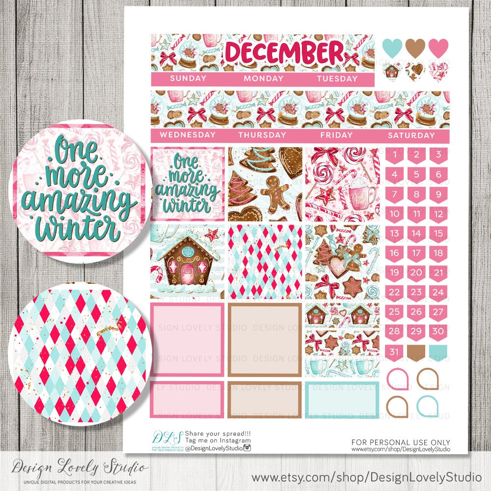 Printable DECEMBER Monthly Stickers Kit Big Happy Planner | Etsy