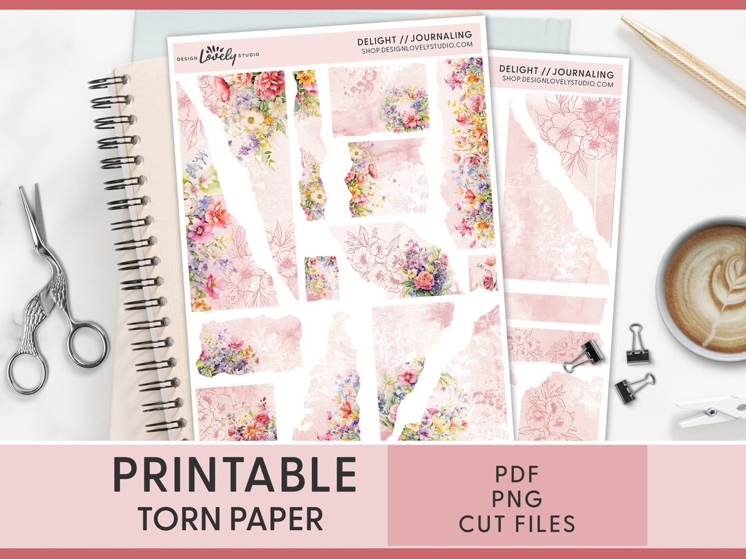 Printable Torn Paper Stickers, Ripped Paper Stickers, Journaling ...