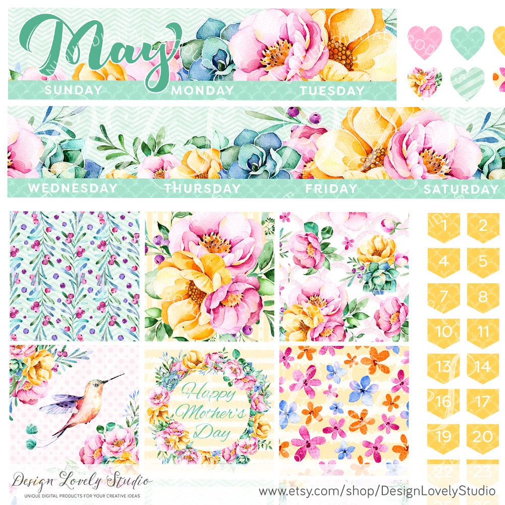 May Monthly Kit, May HAPPY PLANNER Stickers, Mambi Stickers May ...