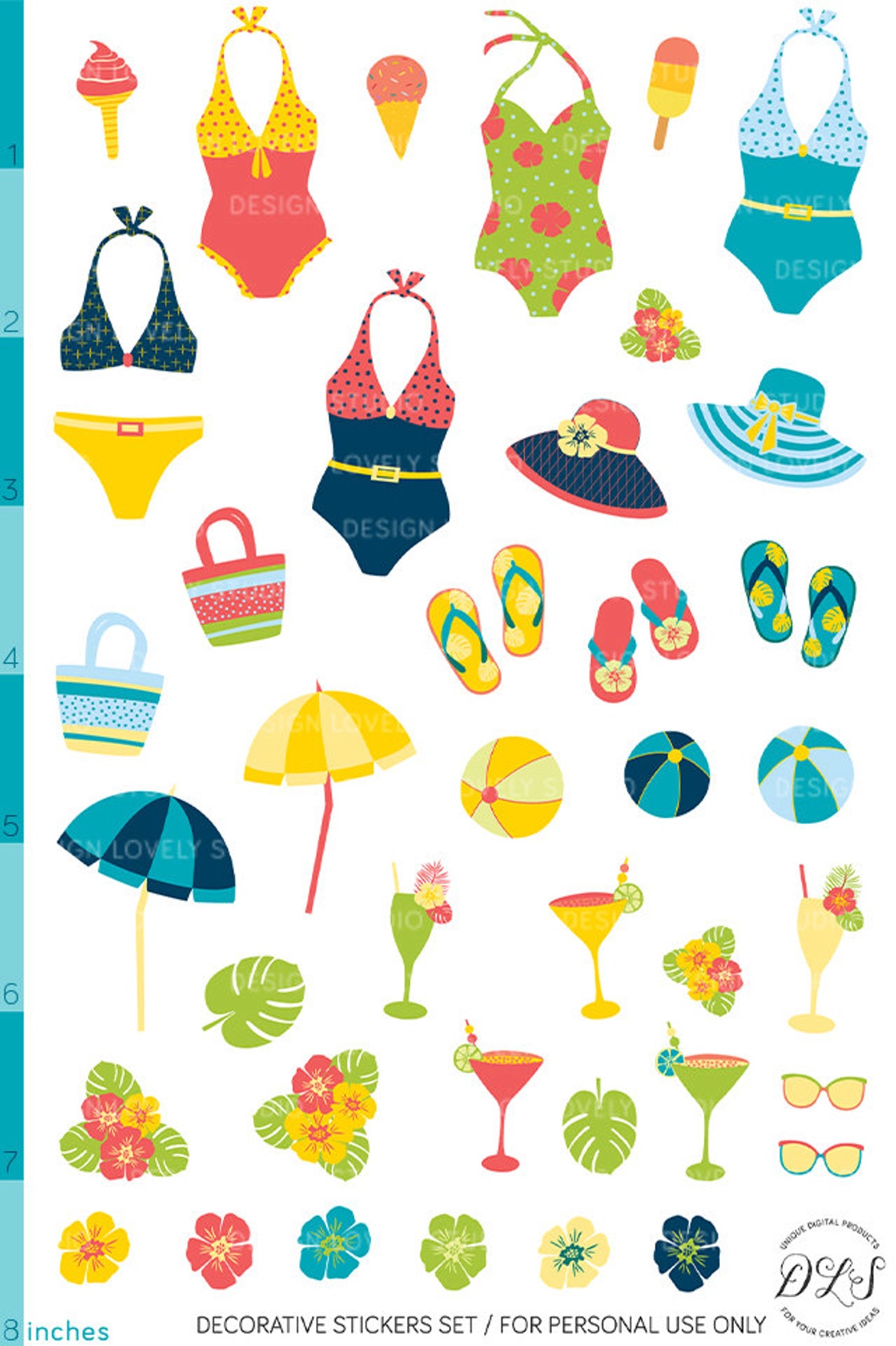 Decorative SUMMER STICKERS Set Pool Party Beach Day Stickers - Etsy