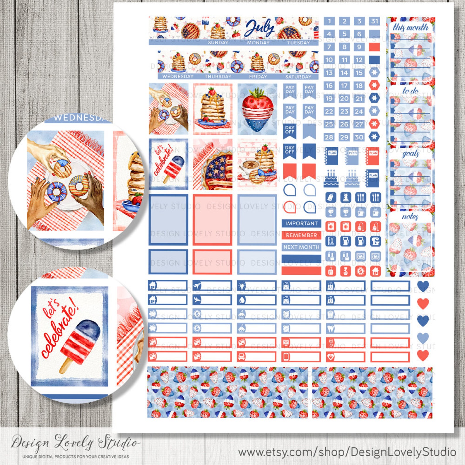 JULY Printable Planner Stickers, Mini Happy Planner JULY Stickers Kit ...