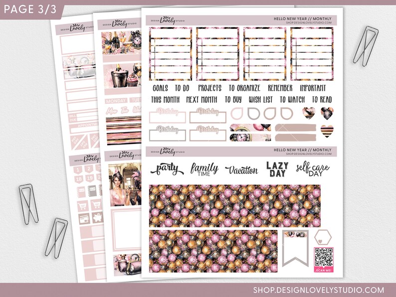 January Monthly Sticker Kit, January Planner Stickers, New Year ...