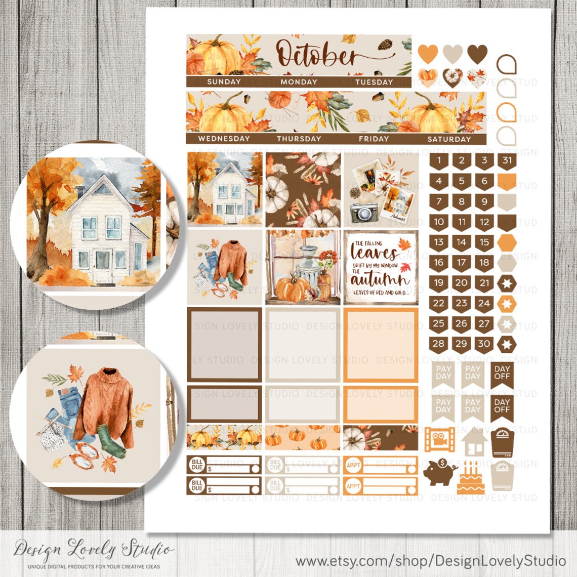 OCTOBER Planner Stickers, Printable Happy Planner Stickers, Fall ...