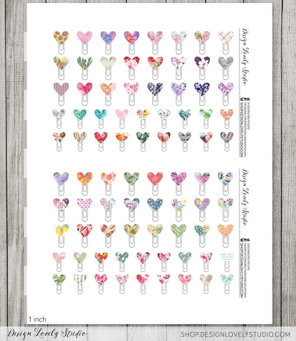 PRINTABLE Heart Paper Clip Stickers Heart Paper Clip Stickers | Etsy