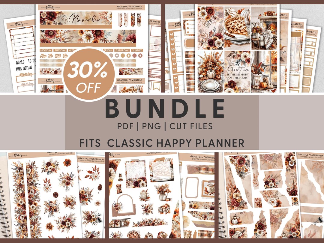 Printable Thanksgiving Planner Stickers Bundle, Monthly Stickers ...
