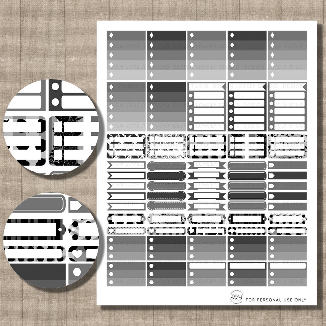 Printable Black and White Stickers Weekly Kit for Erin - Etsy