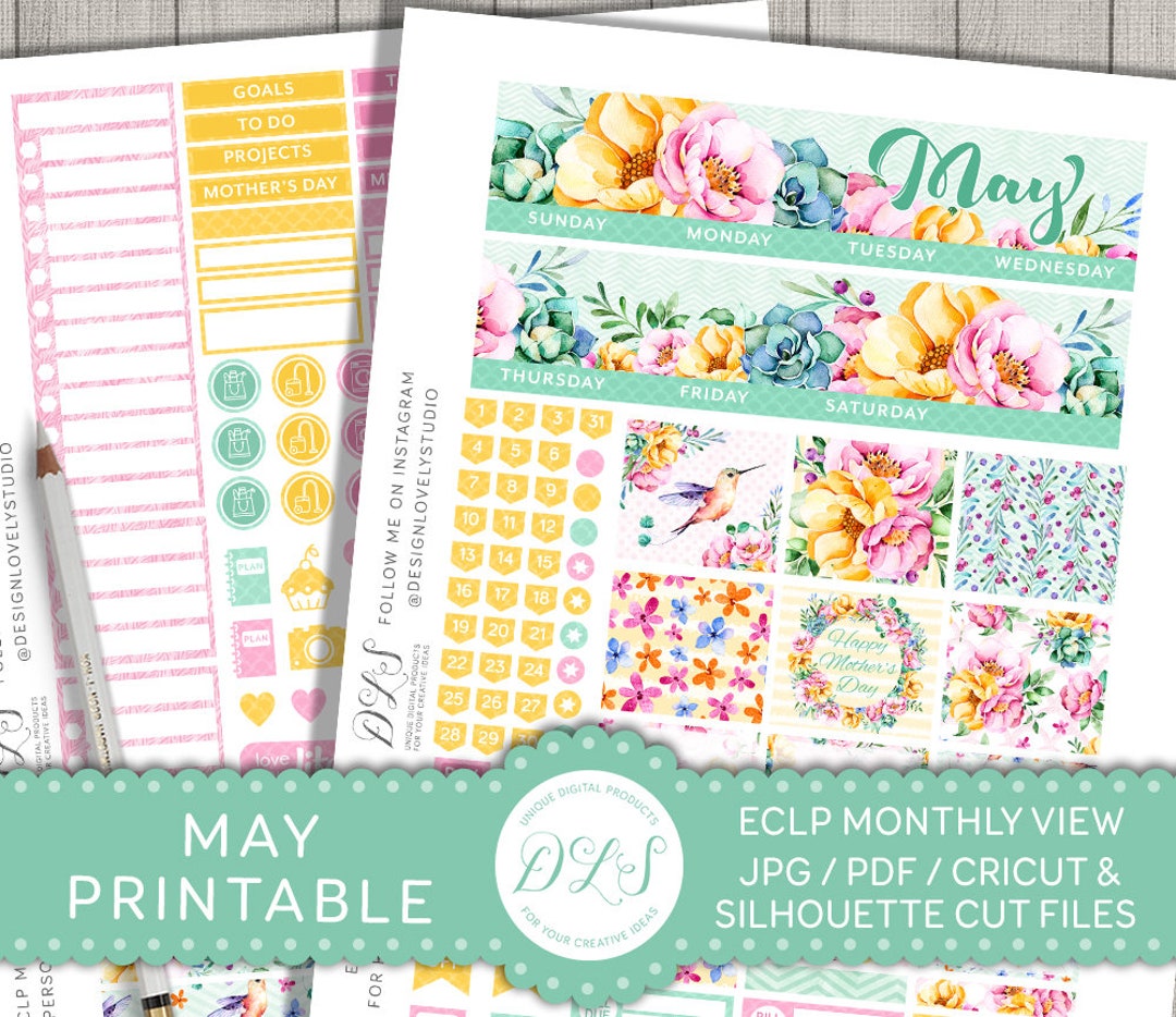 May Monthly Planner Kit, May Planner Stickers for Erin Condren, ECLP ...