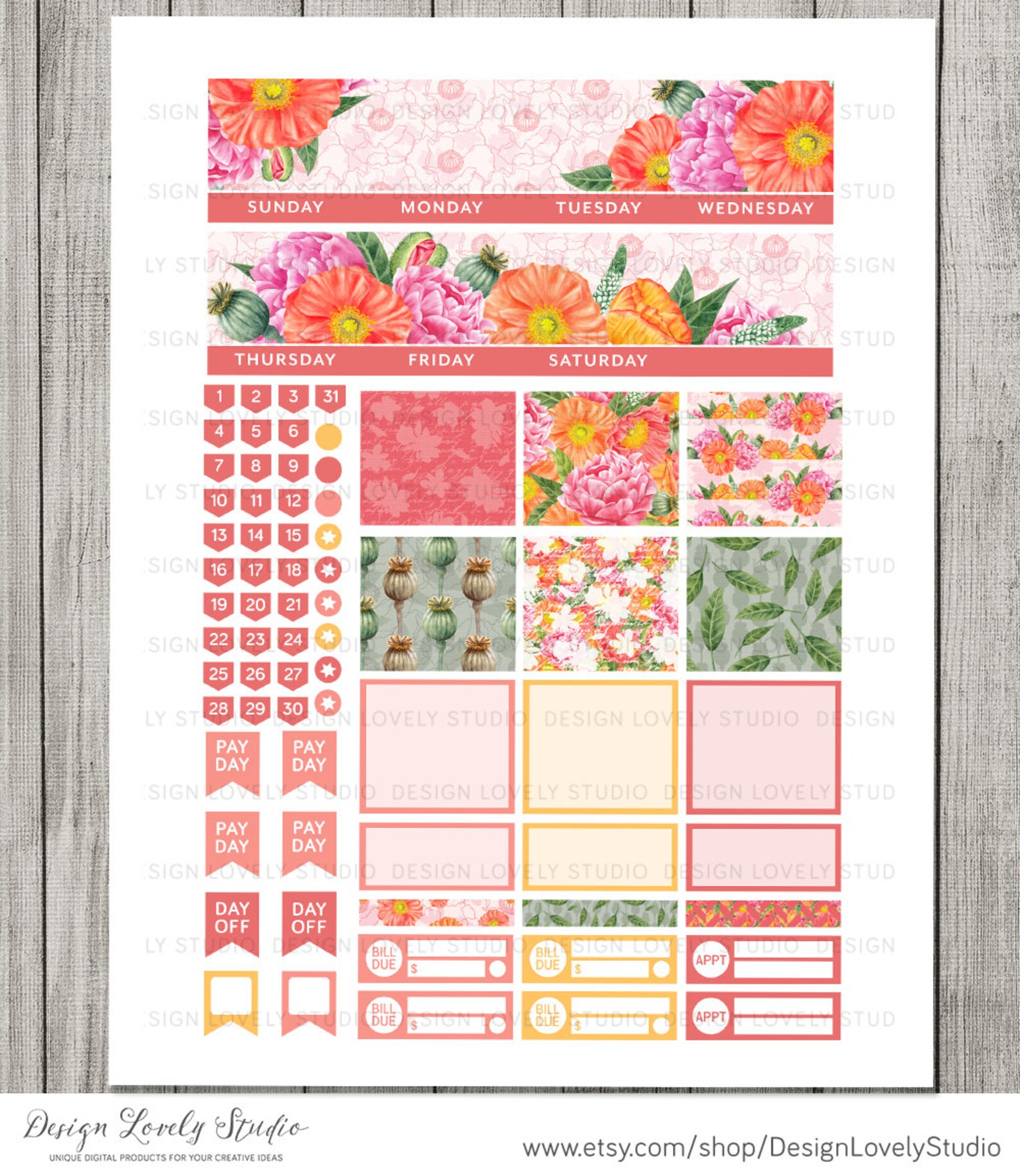 Printable Monthly Planner Stickers Floral Monthly Stickers | Etsy