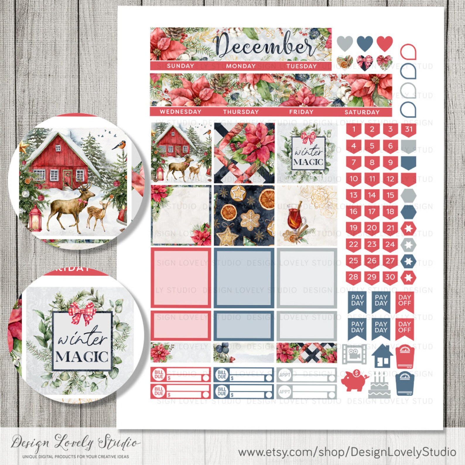 DECEMBER Printable Planner Stickers, Happy Planner Stickers, December ...
