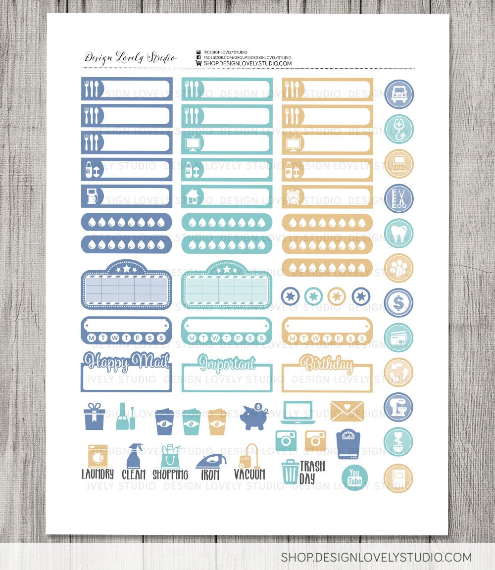 Beach Day Planner Stickers Big Happy Planner Printable | Etsy