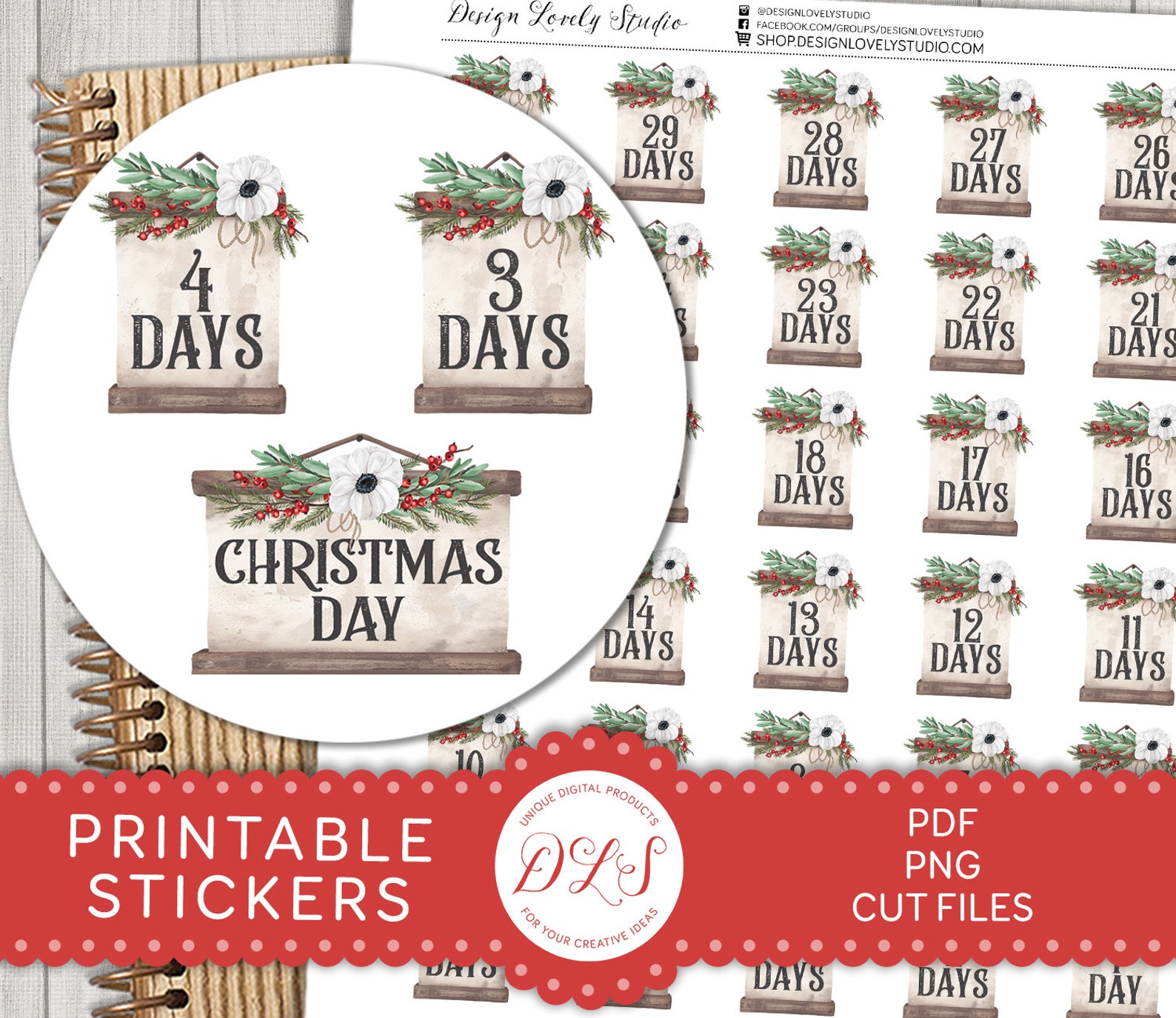 Printable Christmas Countdown Stickers Holidays Countdown | Etsy