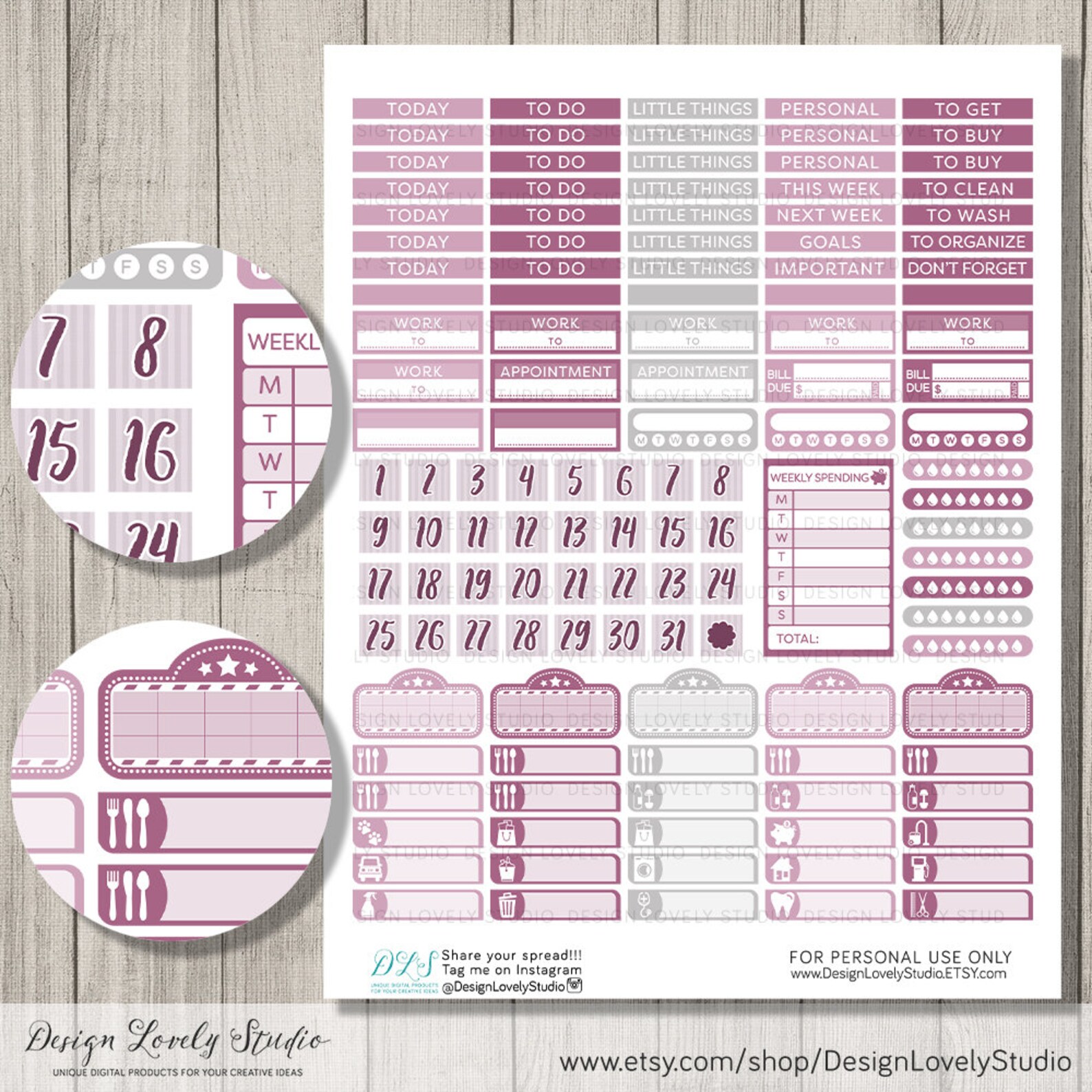 Happy Planner PRINTABLE Weekly Kit, Purple Floral Planner Stickers ...