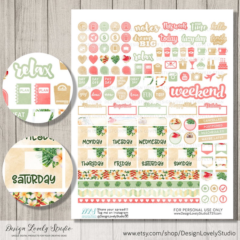 Printable Weekly Stickers Kit Happy Planner Printable - Etsy Hong Kong