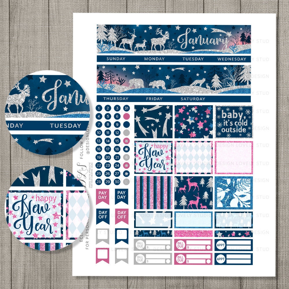Printable January Planner Stickers January Monthly Kit EC | Etsy