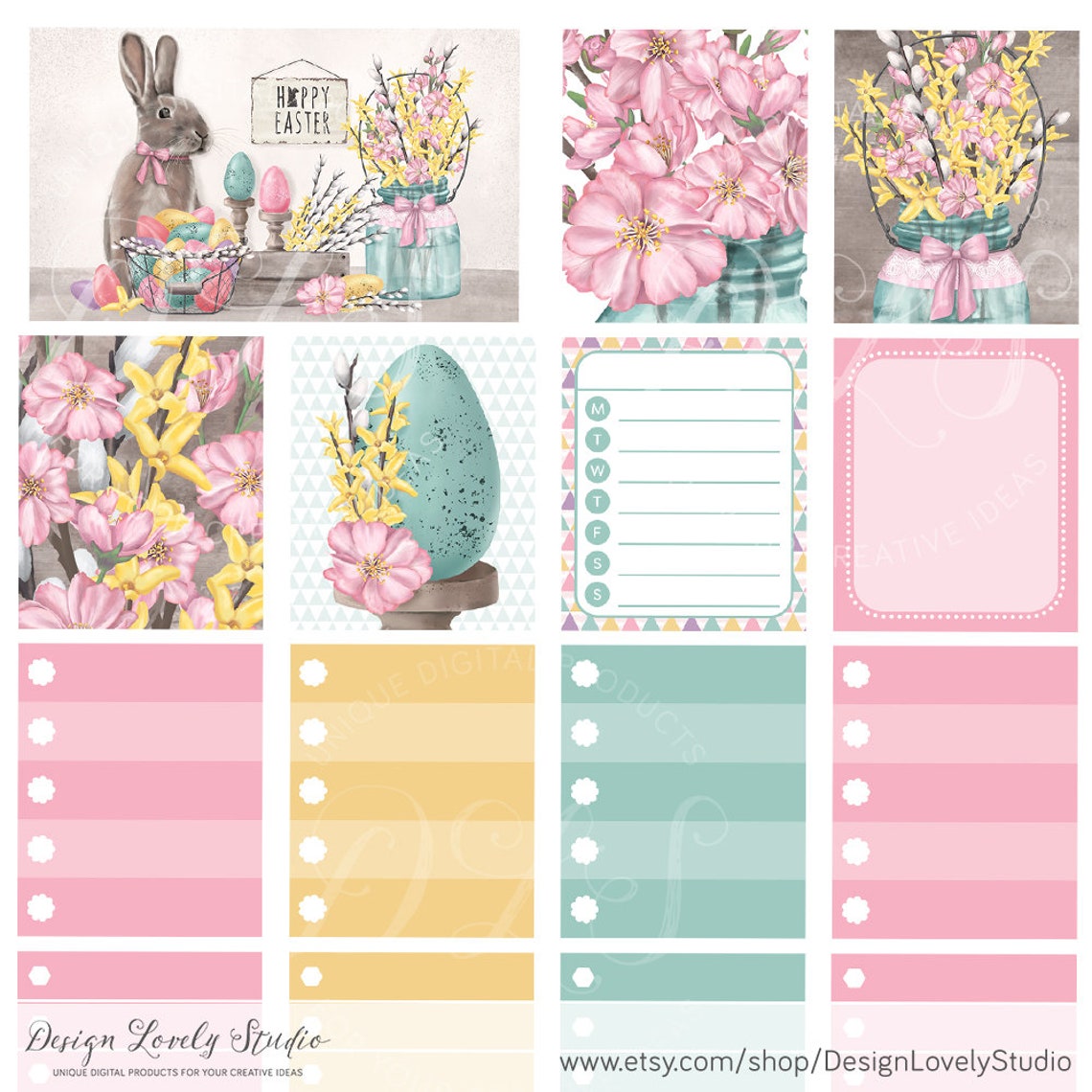 Printable EASTER Planner Stickers Kit, Mini Happy Planner Easter ...