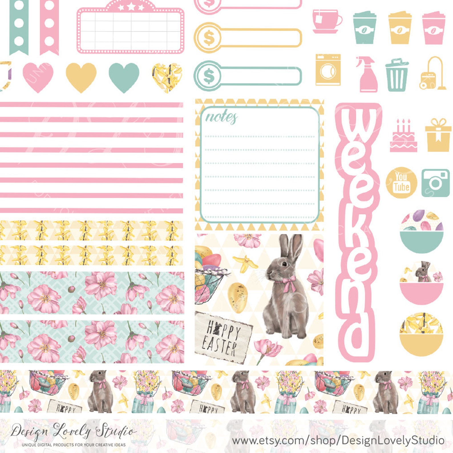 Printable EASTER Planner Stickers Kit, Mini Happy Planner Easter ...