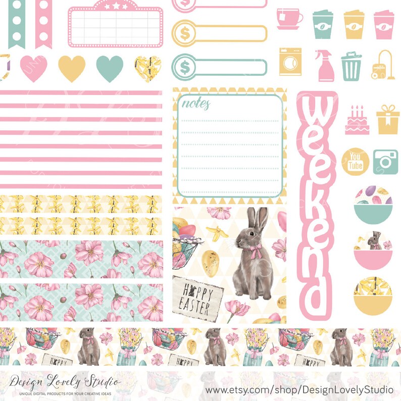Printable EASTER Planner Stickers Kit, Mini Happy Planner Easter ...