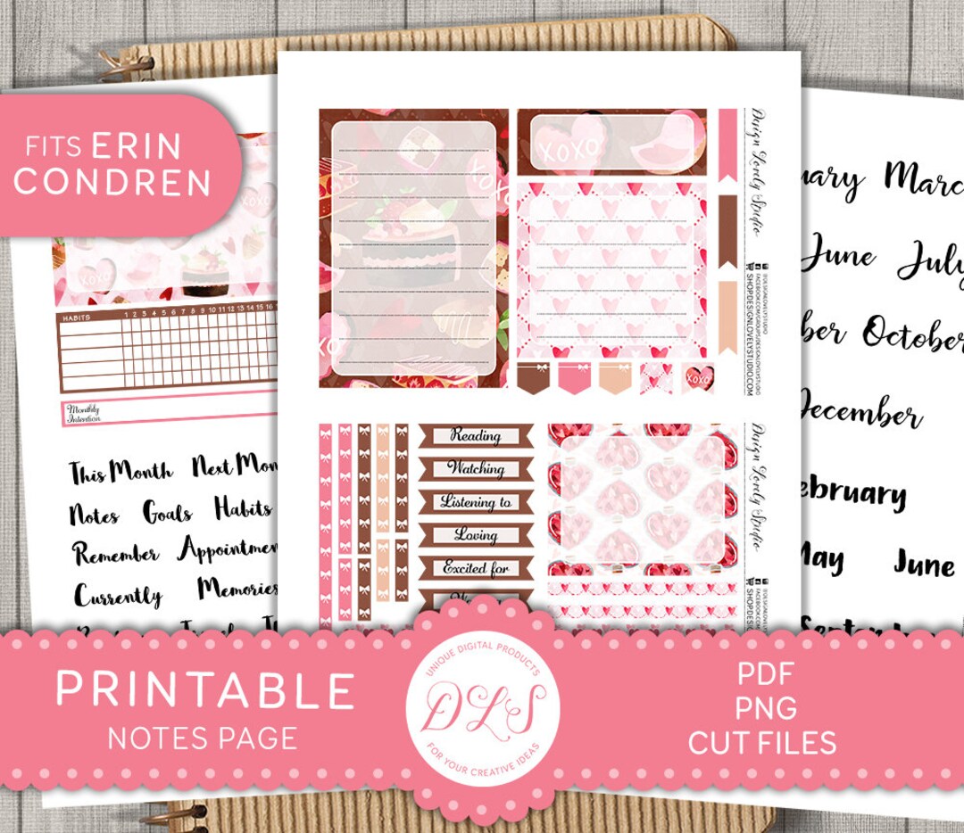 Printable FEBRUARY Notes Page Stickers, ECLP Notes Page Stickers, Erin ...
