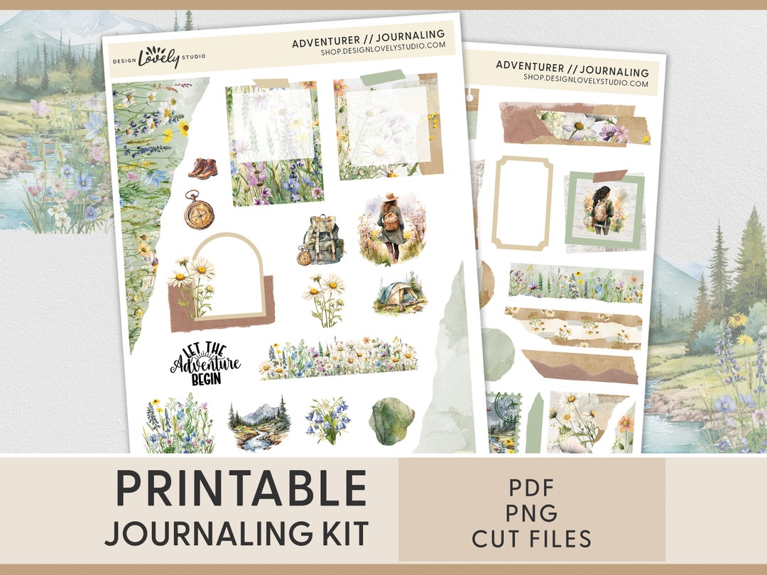 Printable Summer Journaling Sticker Kit, Hiking, Camping, Adventure ...