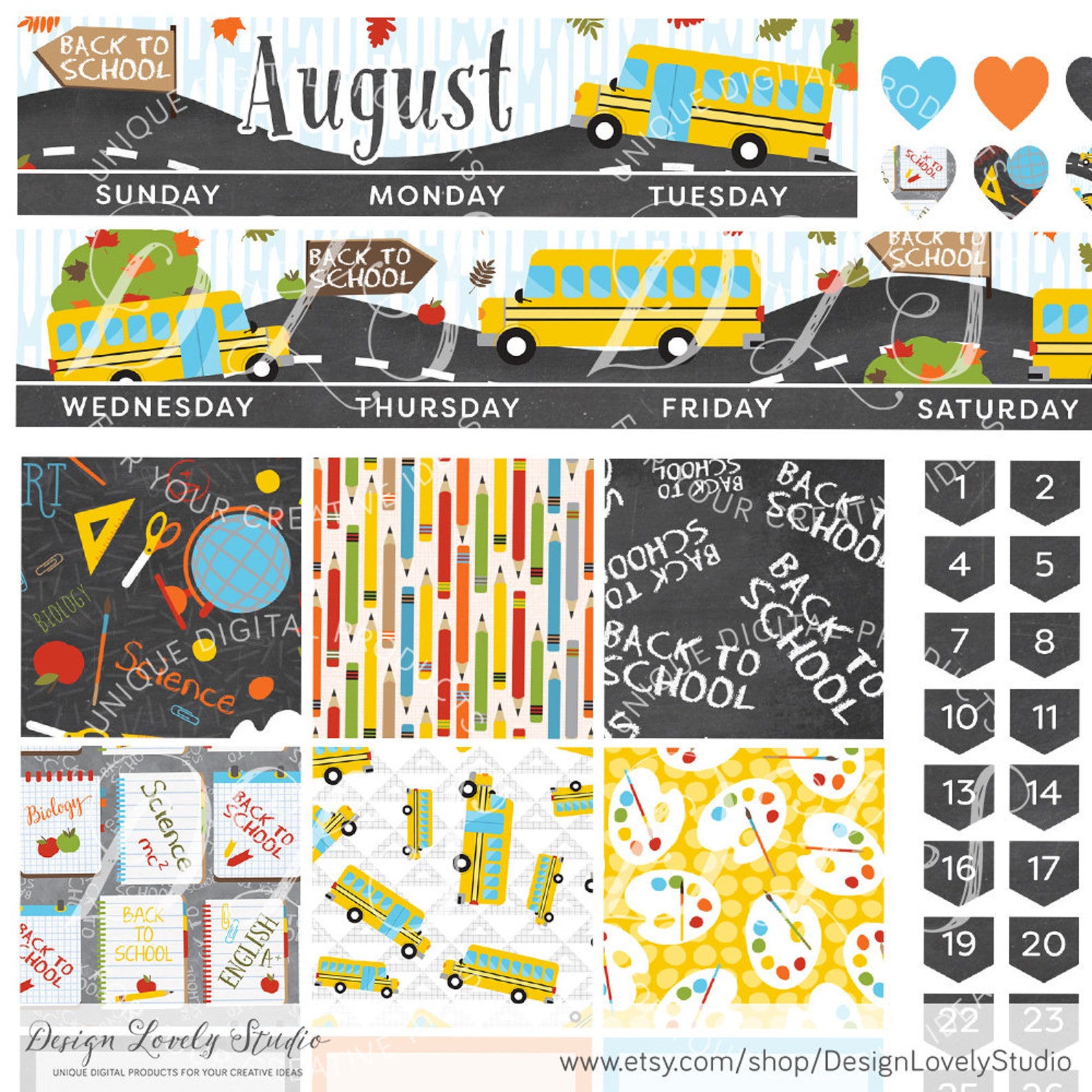 Happy Planner Back to School Monthly Stickers Kit August | Etsy