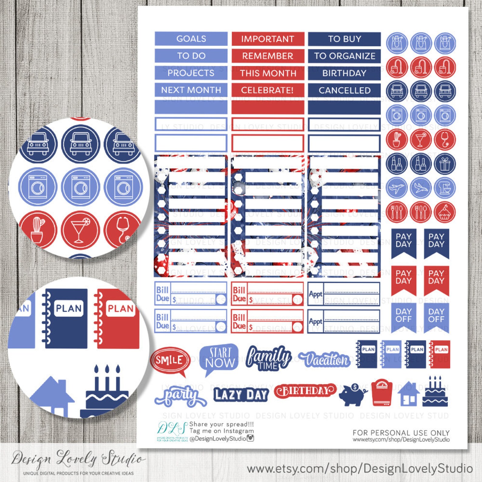 Big Happy Planner JULY Stickers Kit, JULY Monthly Printable Stickers ...