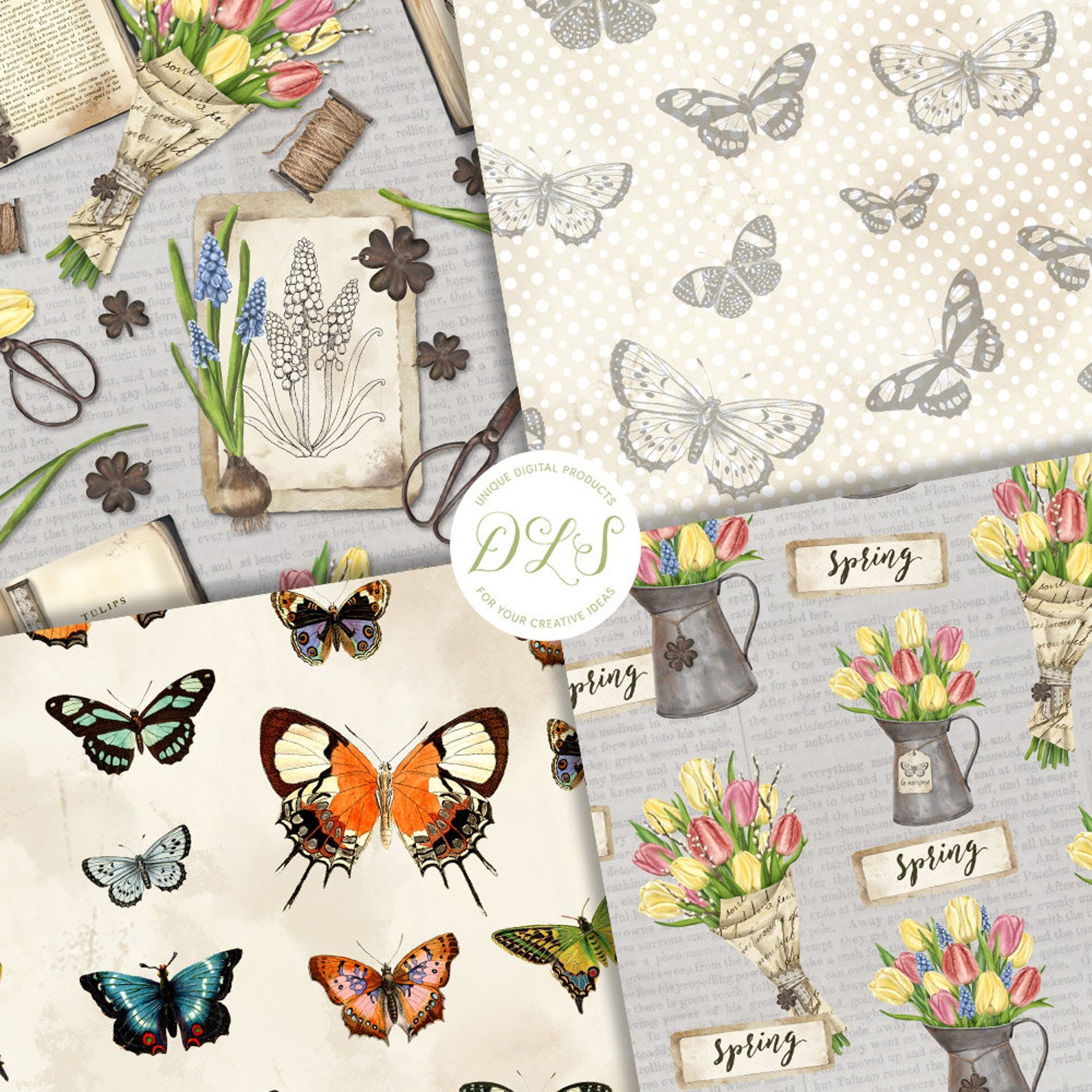 Spring Digital Paper Pack, Spring Digital Background, Tulips Digital ...