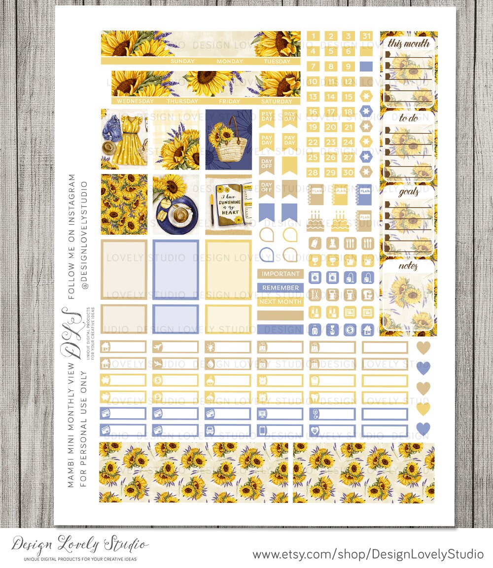 PRINTABLE Mini Happy Planner Stickers, Sunflower Planner Stickers ...