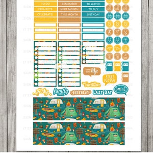 Printable Camping Planner Stickers, Printable HAPPY PLANNER Monthly Kit ...