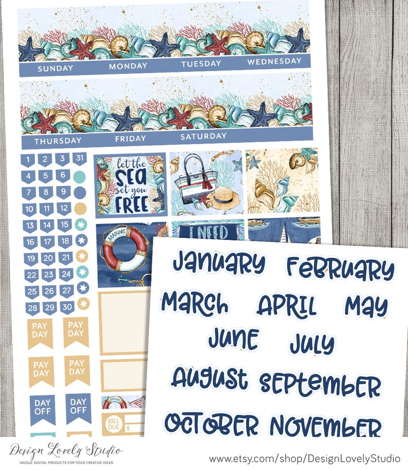 PRINTABLE Monthly Planner Stickers Beach Planner Stickers - Etsy