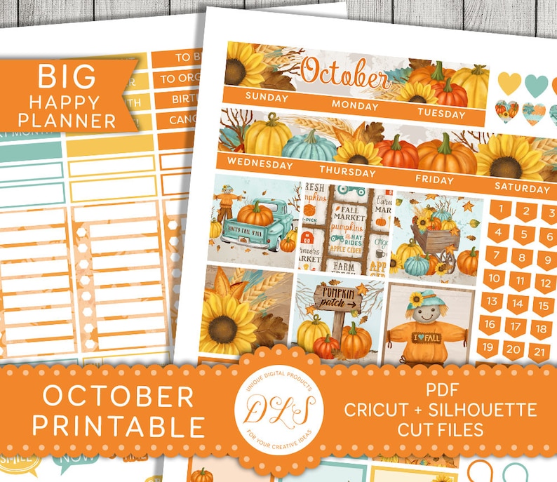 Printable October Monthly Kit, Big Happy Planner October Stickers Kit ...