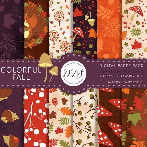 FALL Digital Paper Autumn Background Seamless Colorful Autumn - Etsy