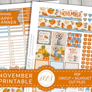 November Happy Planner Monthly Kit, November Printable Planner Stickers ...