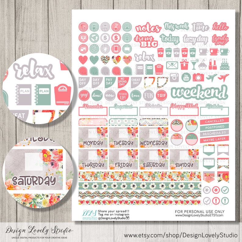 PRINTABLE Happy Planner Stickers Weekly Stickers Kit Floral - Etsy