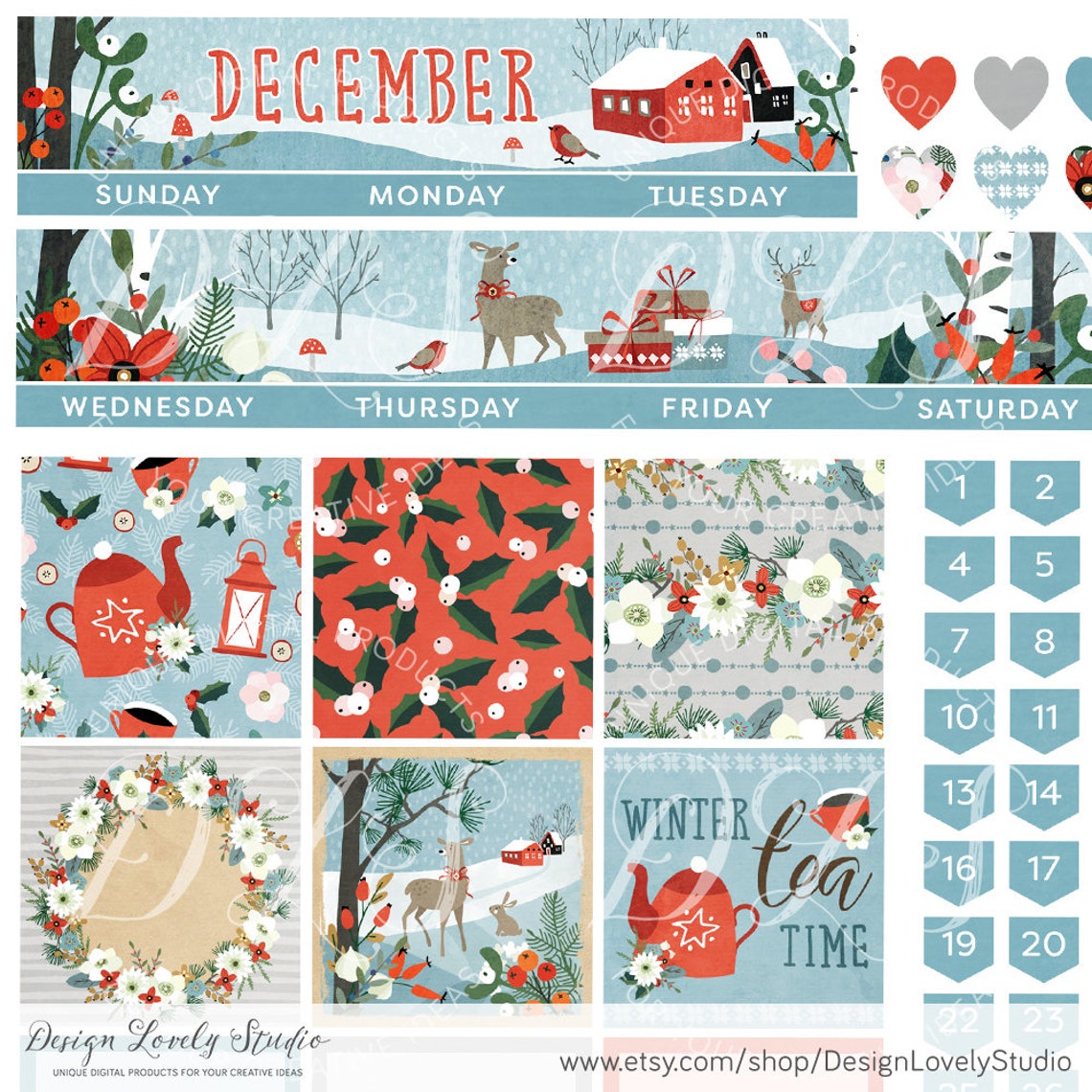Printable December Stickers Kit, Happy Planner December Monthly Kit ...