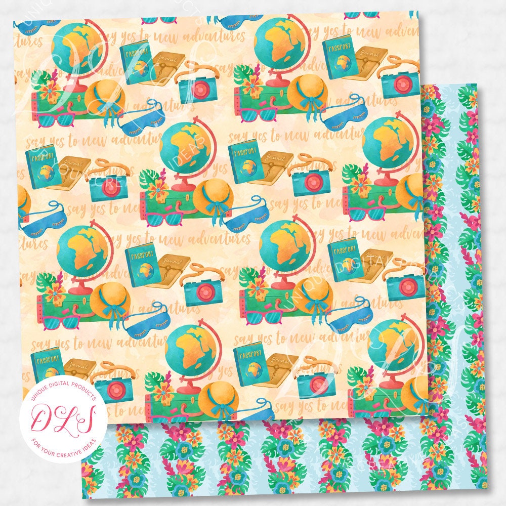 Travel Digital Paper, Vacation Digital Paper, Summer Digital Scrapbook ...