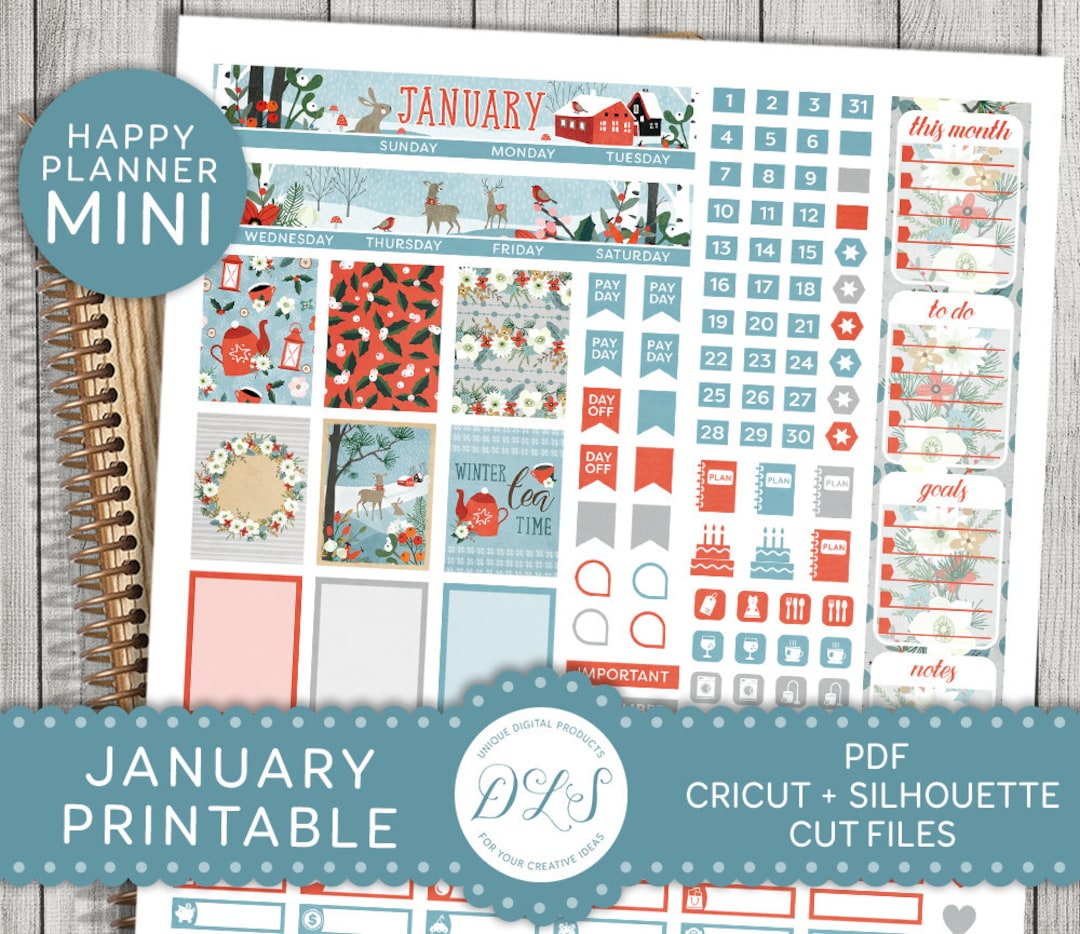 Mini Happy Planner January Stickers Kit, Printable January Monthly Kit ...