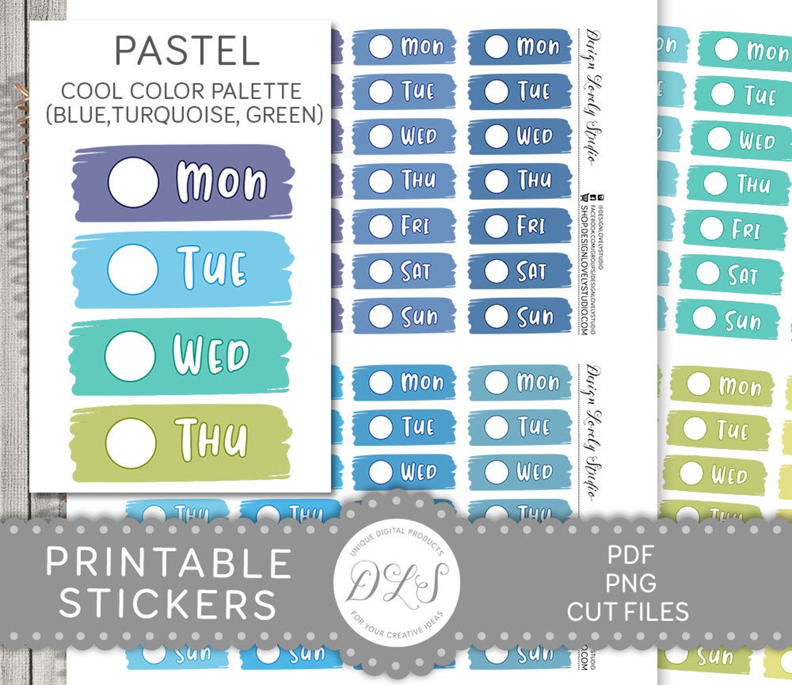 Printable DATE COVER Planner Stickers, Weekdays Planner Stickers ...