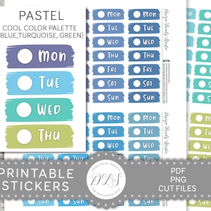 Printable DATE COVER Planner Stickers, Weekdays Planner Stickers ...