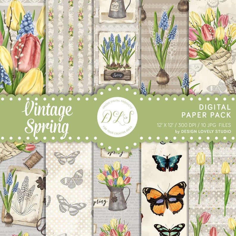 Spring Digital Paper Pack, Spring Digital Background, Tulips Digital ...