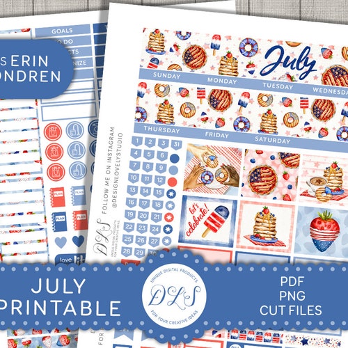 Printable JULY Monthly Planner Kit July Monthly Stickers Kit - Etsy