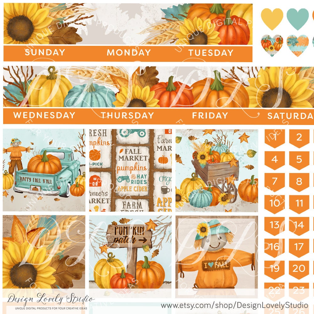 Big Happy Planner Fall Monthly Stickers Kit, Fall Monthly Kit Printable ...