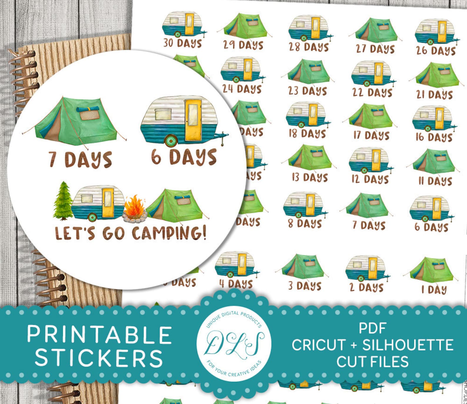 Camping Countdown Stickers Printable Camping Countdown - Etsy