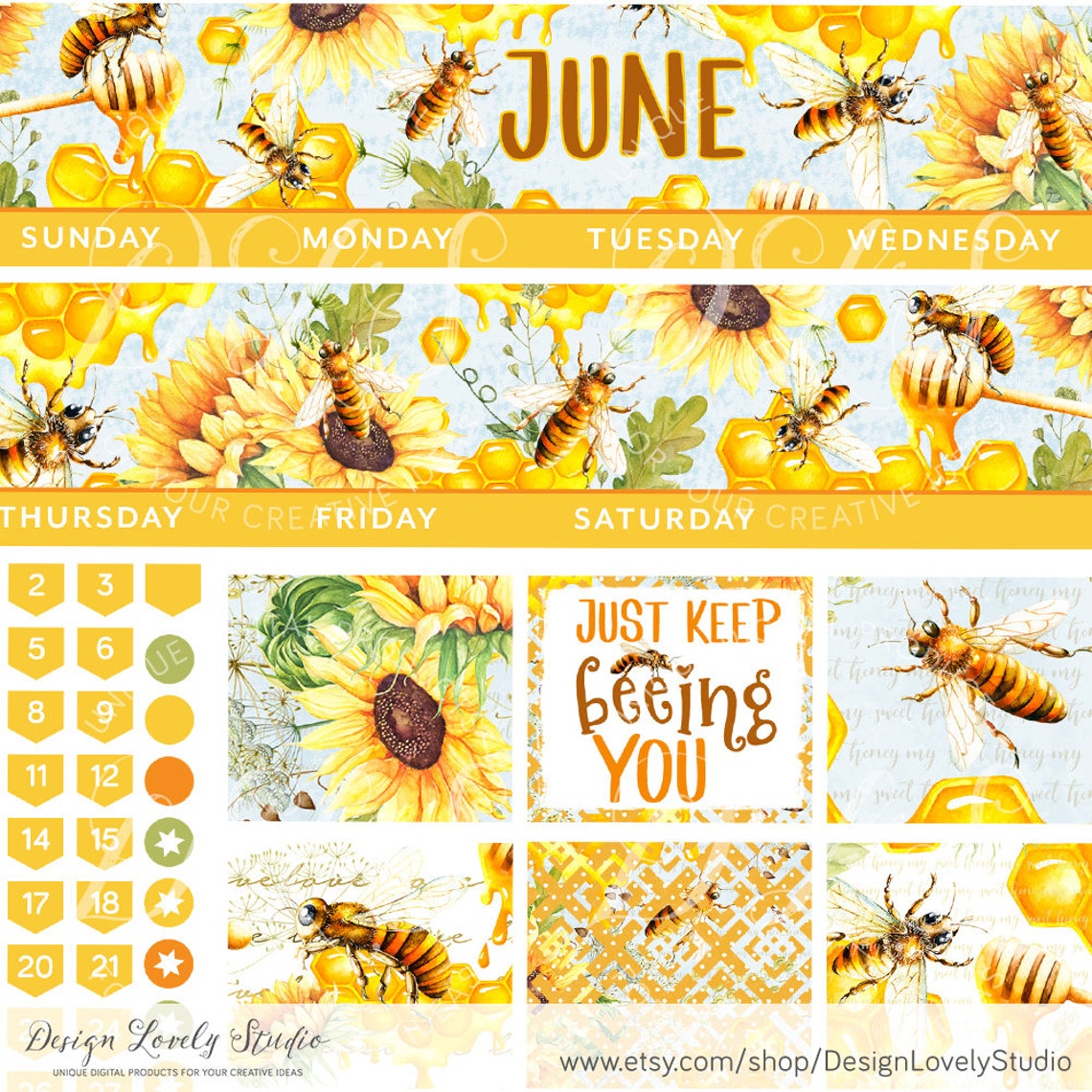 June PRINTABLE Planner Stickers Printable June Monthly - Etsy