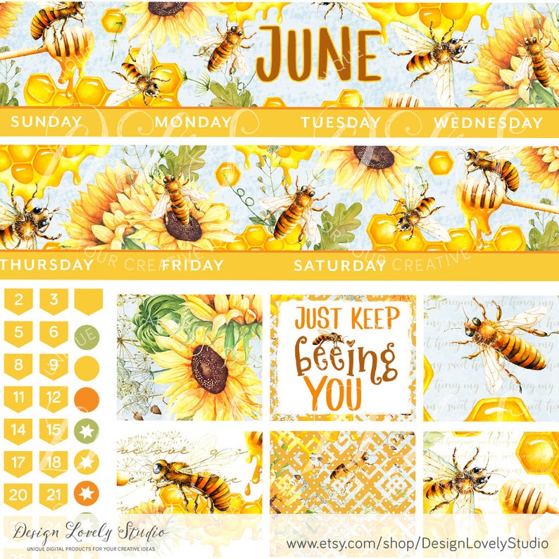 June PRINTABLE Planner Stickers Printable June Monthly - Etsy