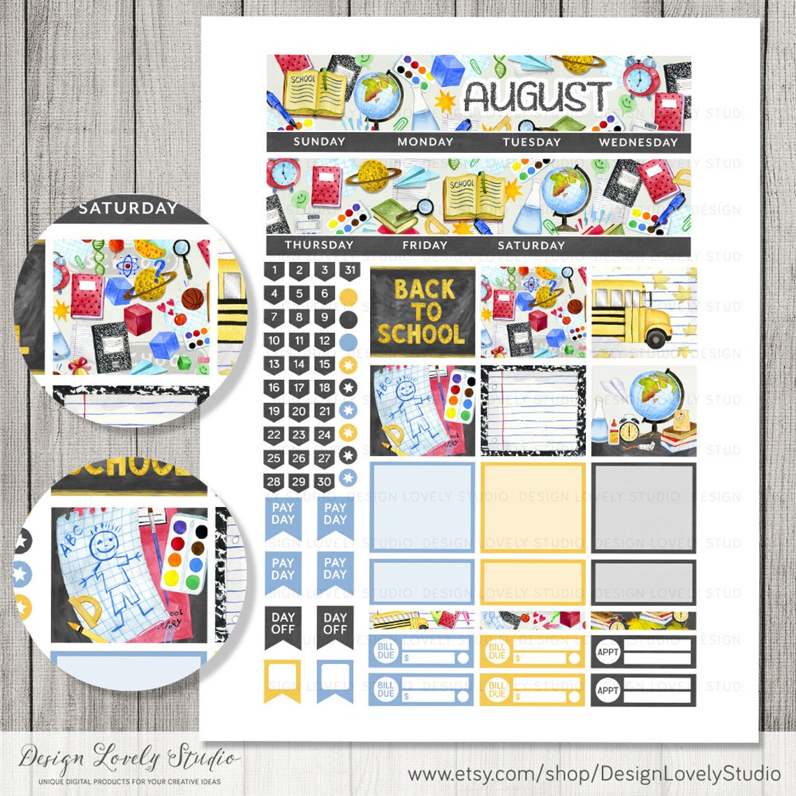 Printable Back to School Planner Stickers, Back to School Monthly Kit ...
