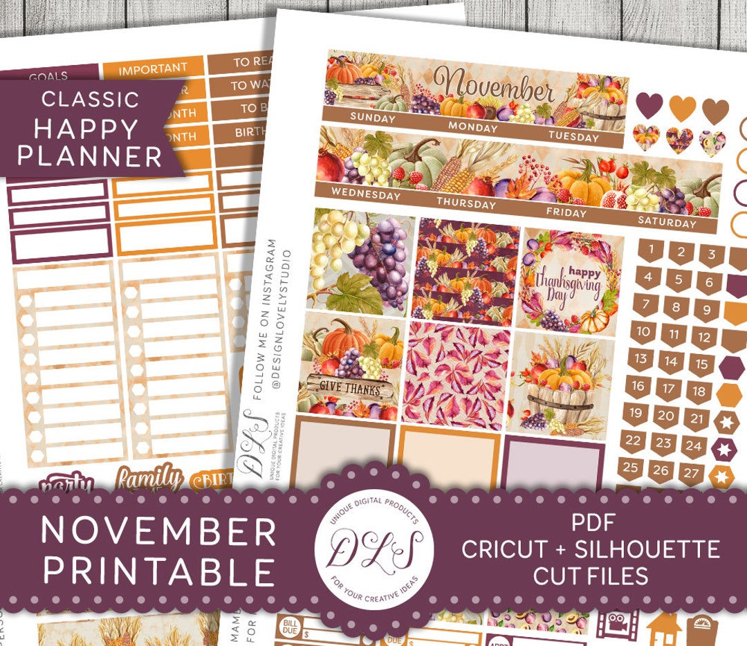 Printable Happy Planner November Monthly Kit, November Stickers Kit ...