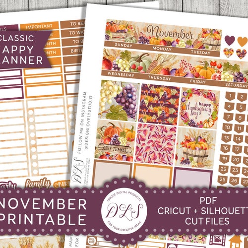 Printable NOVEMBER Monthly Stickers Kit Happy Planner Monthly - Etsy