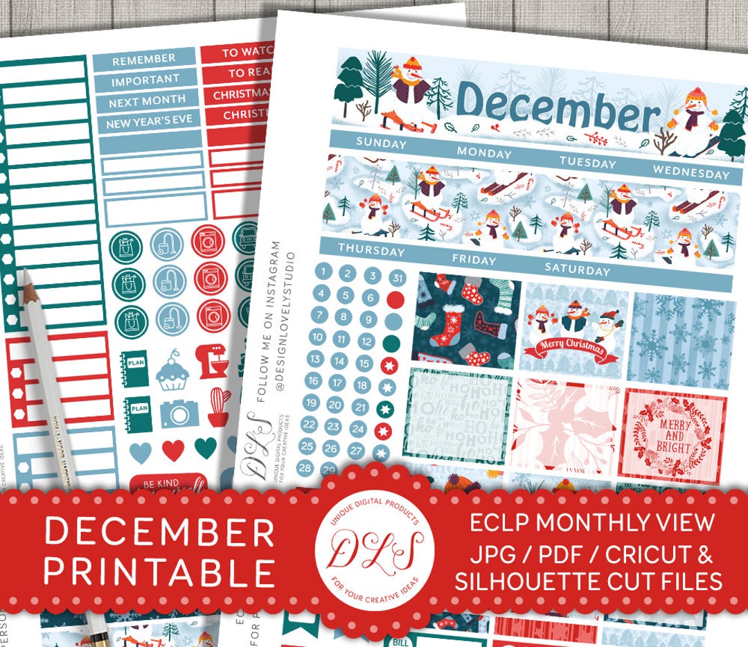 DECEMBER Planner Kit ECLP Printable Stickers Monthly Planner Winter ...