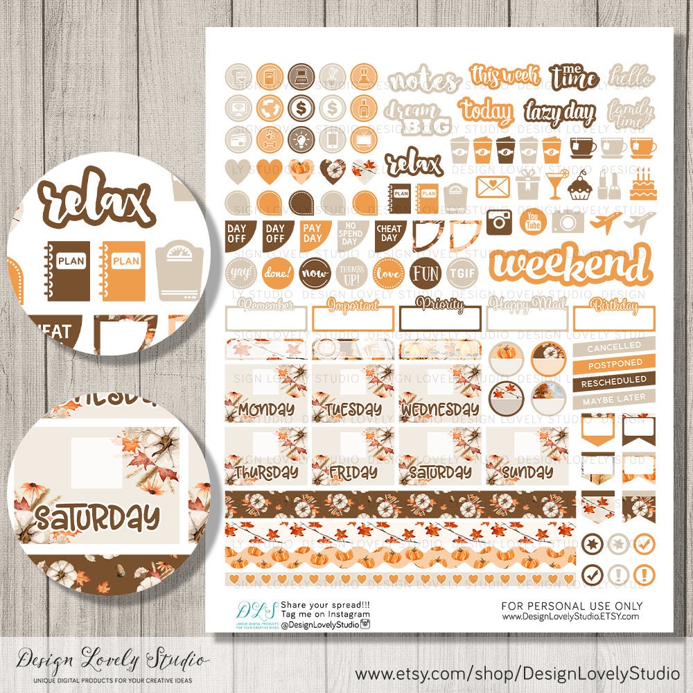 Printable FALL Planner Stickers Happy Planner Printable - Etsy